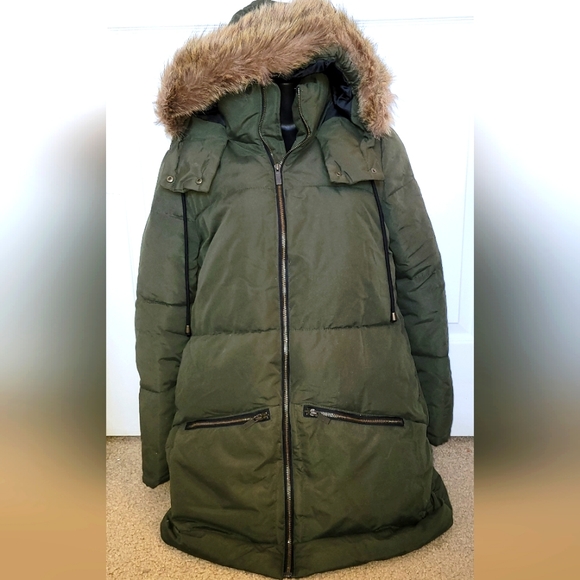 Old Navy | Jackets & Coats | Old Navy Coat Small Olive Green Women Puffer Zip Jacket Faux Fur ...